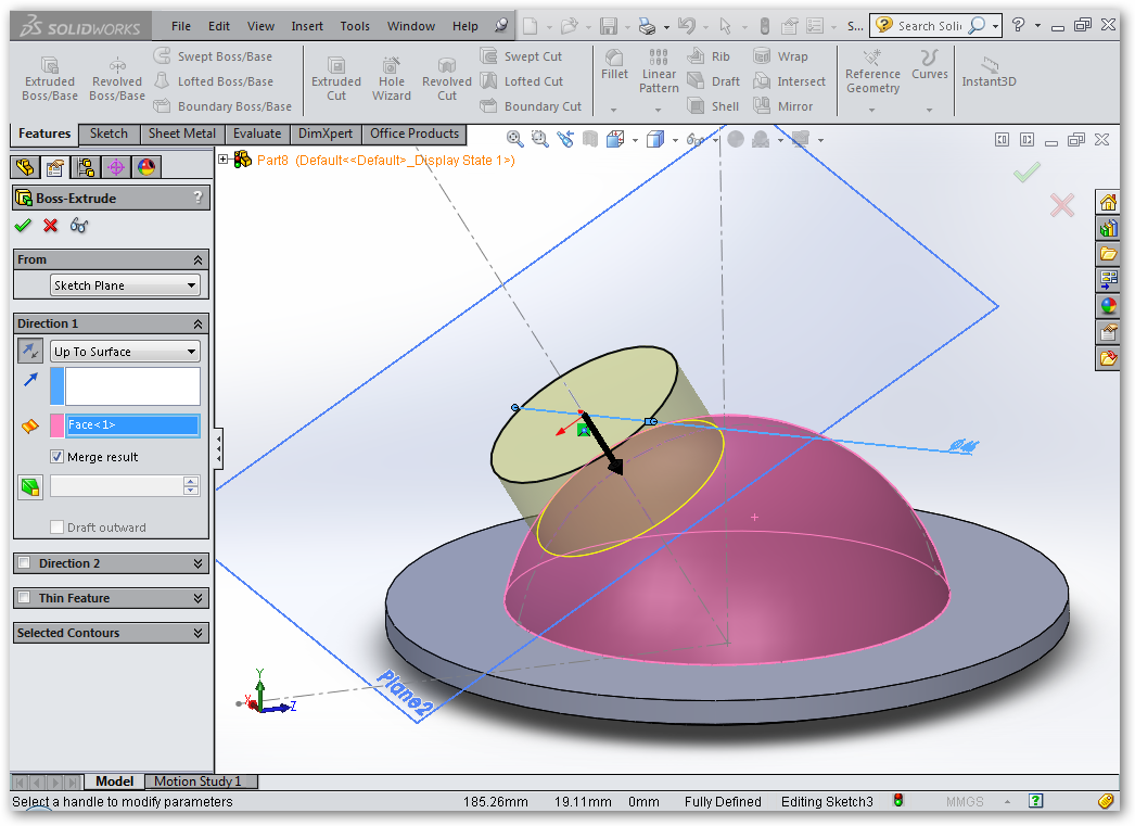 Extruded boss on the sphere - SolidWorks | GrabCAD Tutorials