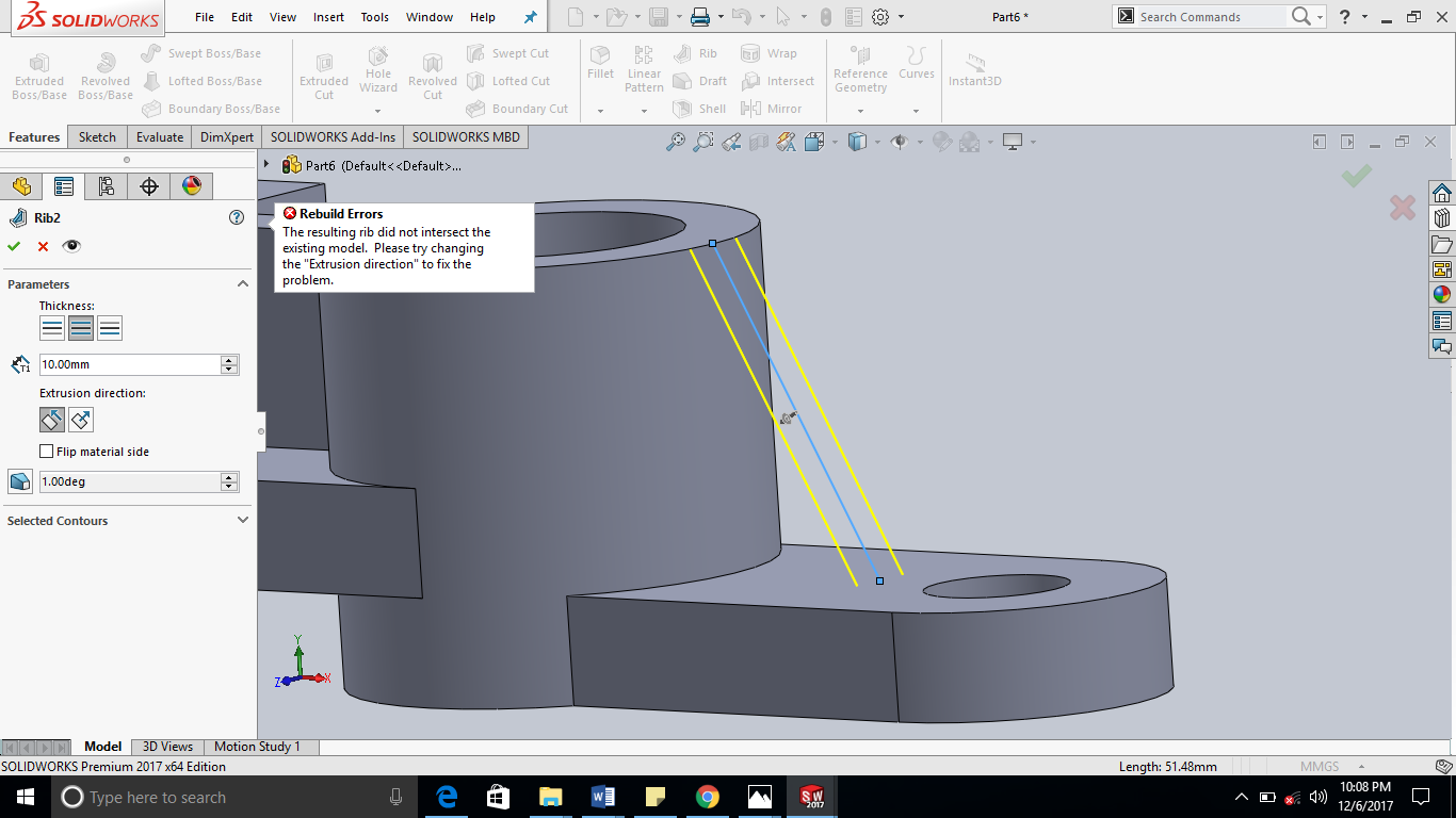 How Do I Draw The Rib Feature On A Cylindrical Surface Grabcad Questions