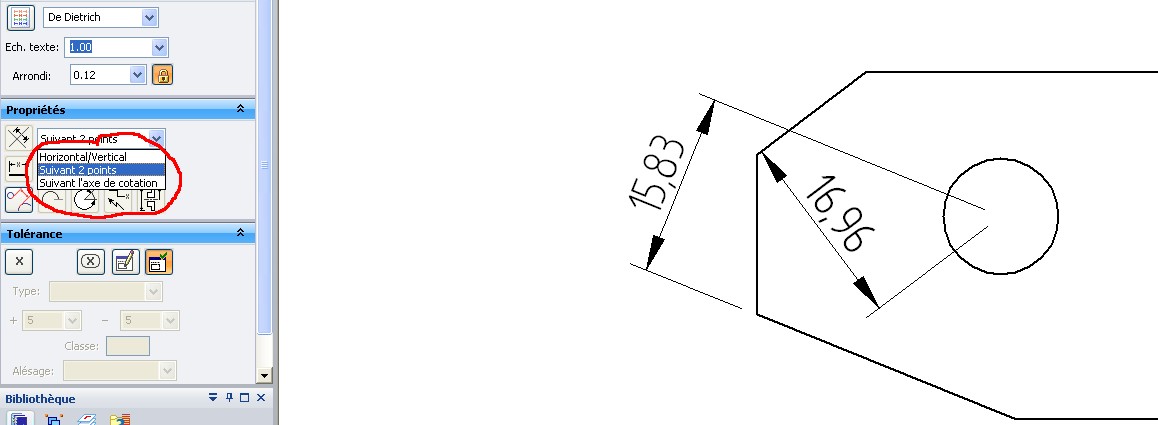 Dimension from hole to angular surface in part and dft, Solid Edge ...