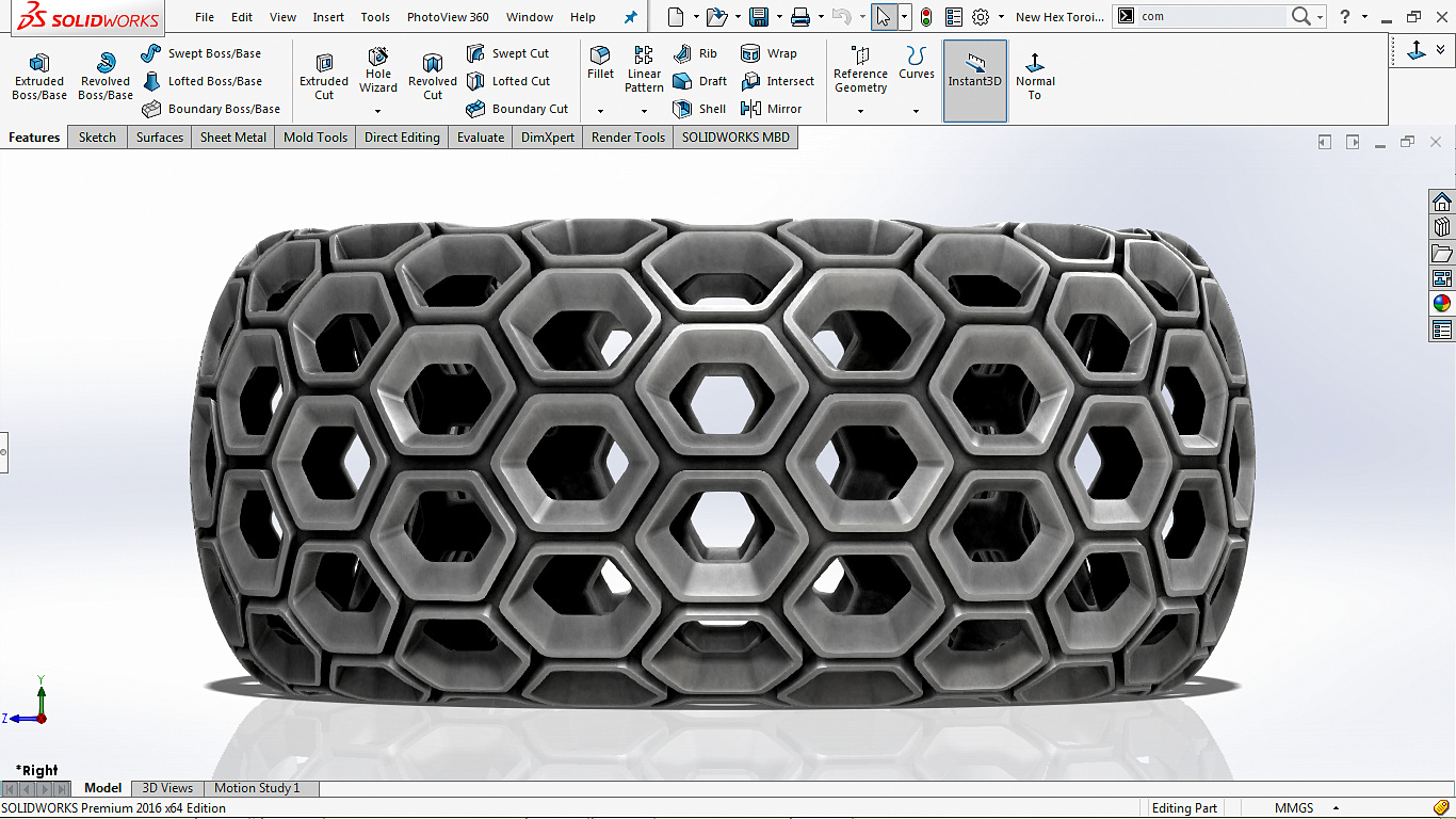 Complex Honeycomb Pattern on Toroid Ring in Solidworks | GrabCAD India | GrabCAD Groups