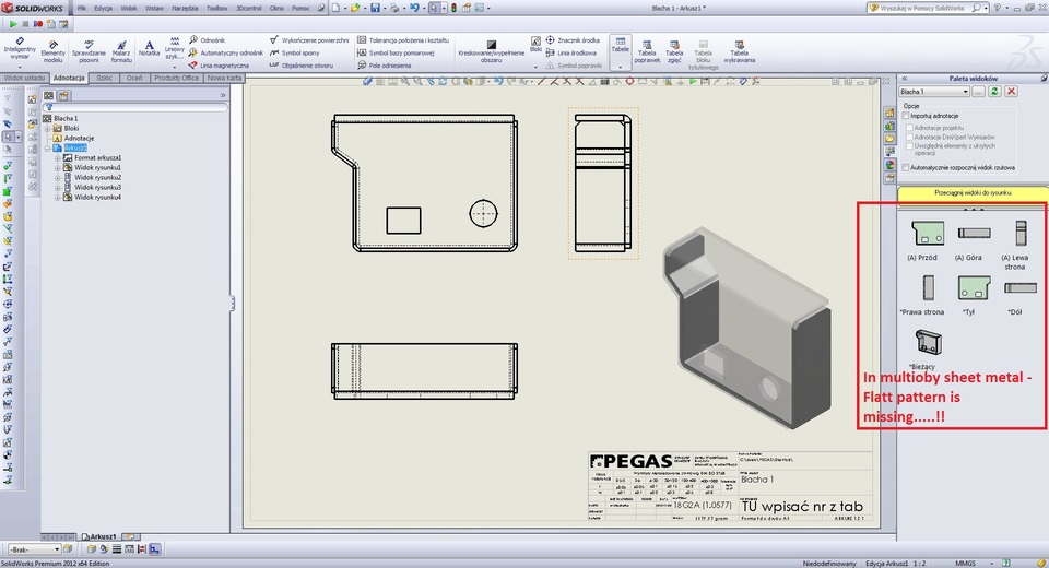 How to make a flatt pattern drawing 2d of multibody sheet metal in ...