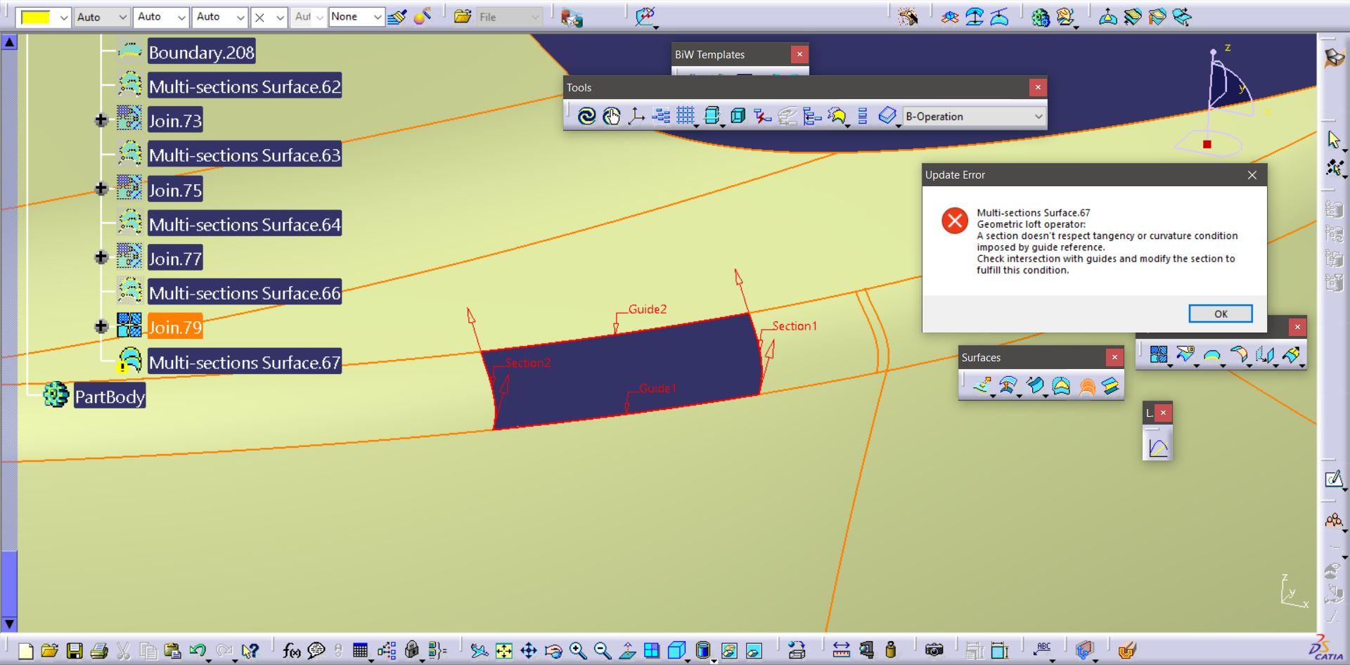 Catia Multisection error | GrabCAD Questions