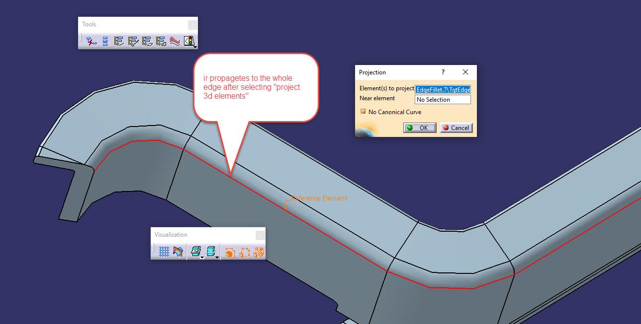 Why is "project 3D elements" for sketch not letting me project only one line? | GrabCAD Questions