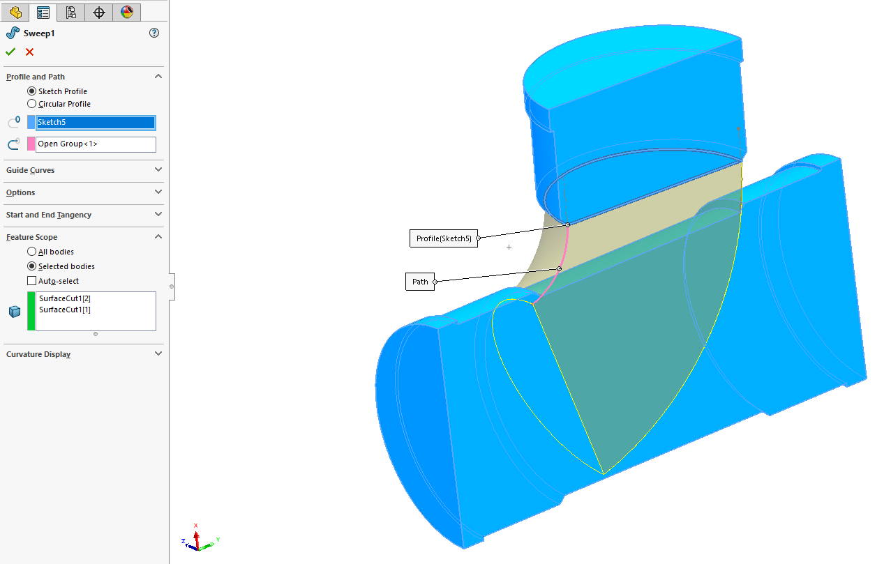 Cannot create sweep feature with guide curves | GrabCAD Questions
