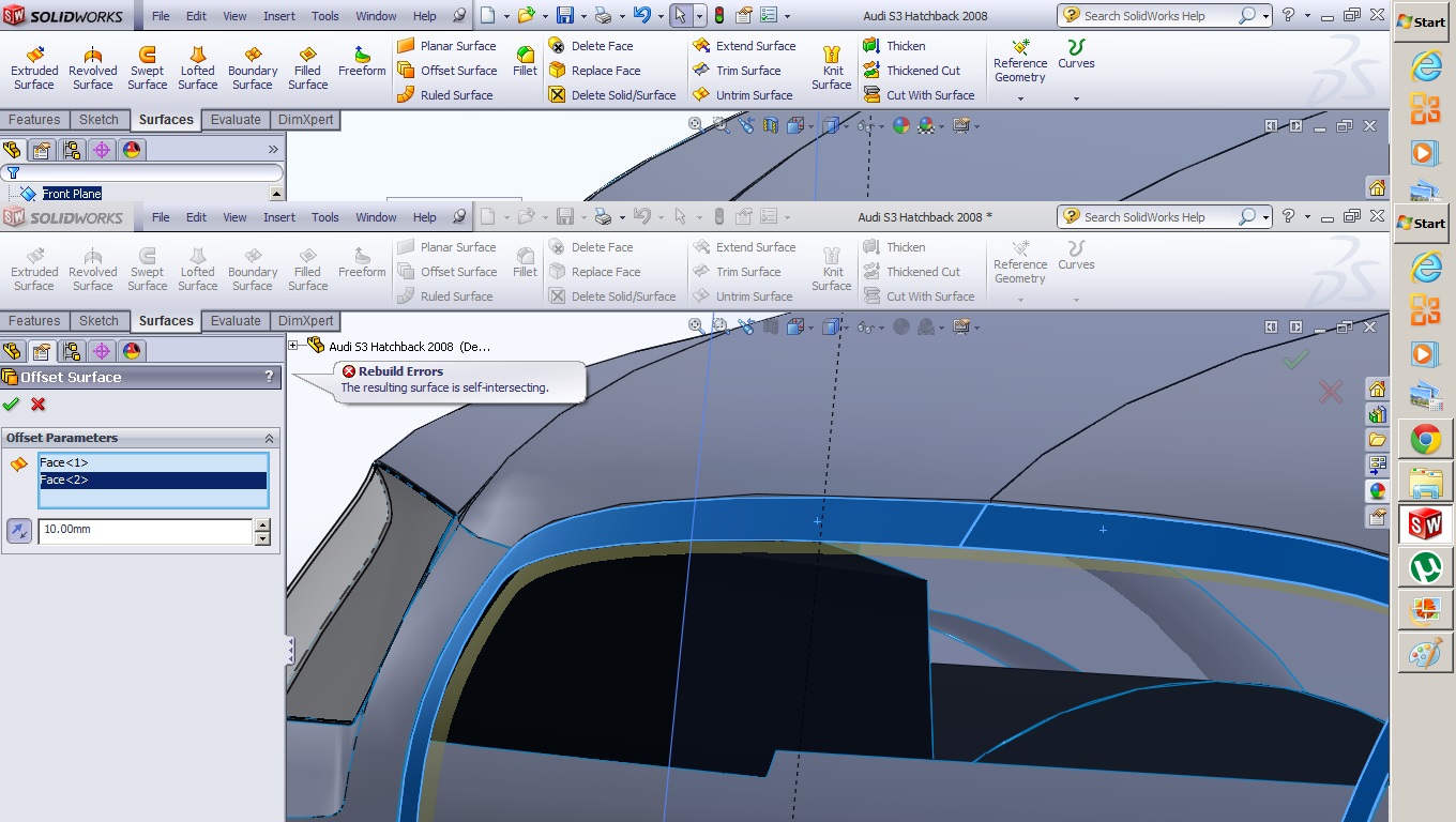 Surface thicken problems in Solidworks | GrabCAD Questions