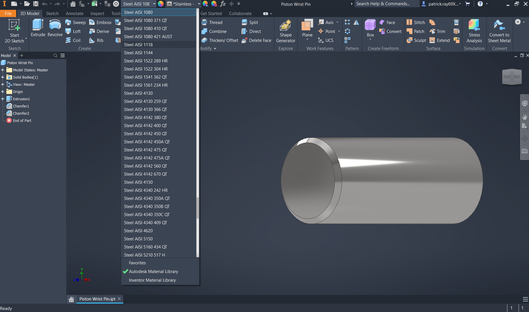 Piston Wrist Pin (Gudgeon Pin) | GrabCAD Tutorials