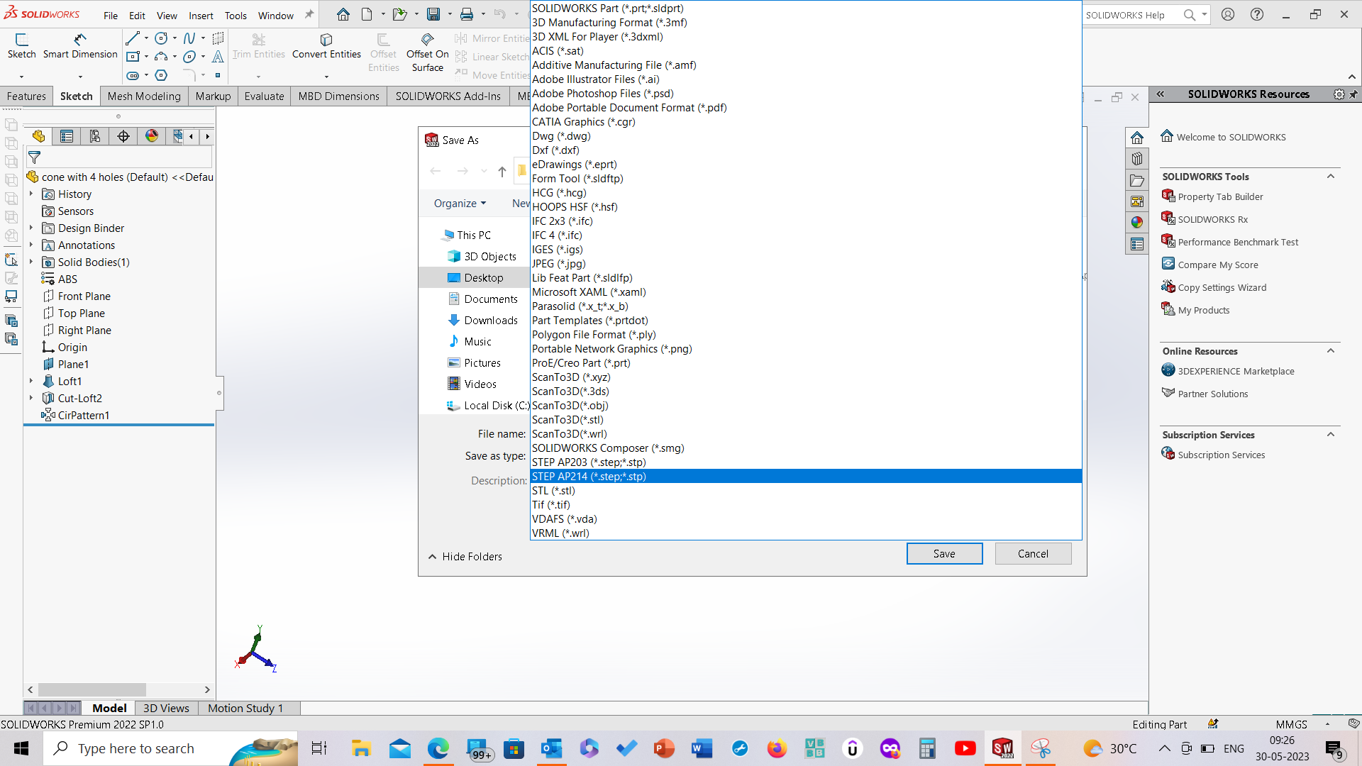 Help me in converting Solid works 2022 version files to .step. need ...