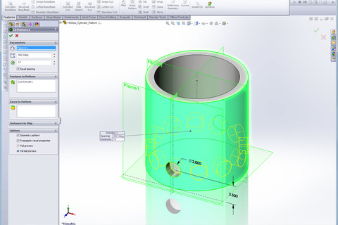 How to cut holes throughout the curved surface of a cylinder? - GrabCAD