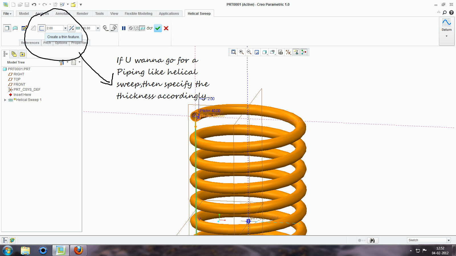 Tutorial - Helical Sweep in Creo Elements/Pro aka Pro Engineer Wildfire ...