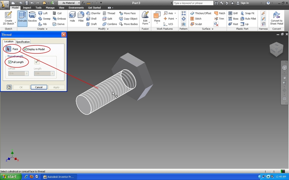 Tutorial How To Model A Hexagonal Bolt In Autodesk Inventor Grabcad 