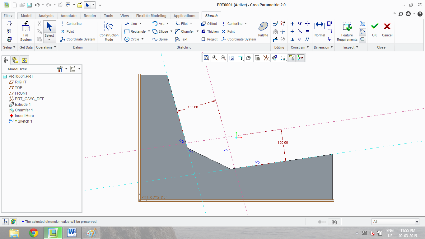 What is O X O in chamfer dimension in Creo? | GrabCAD Tutorials