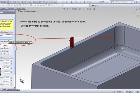 Tutorial:Using snap hook fastening feature in Solidworks. - GrabCAD