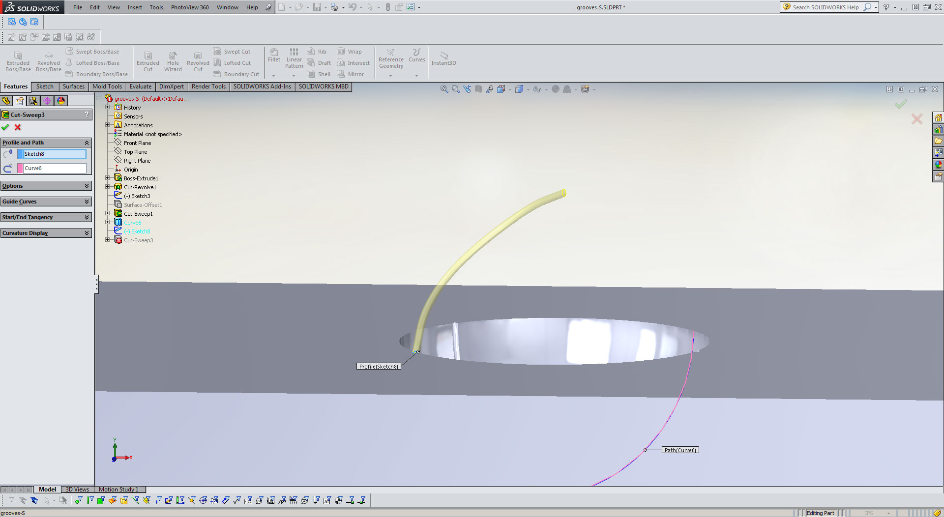 How to cut grooves through a concave surface? | GrabCAD Questions