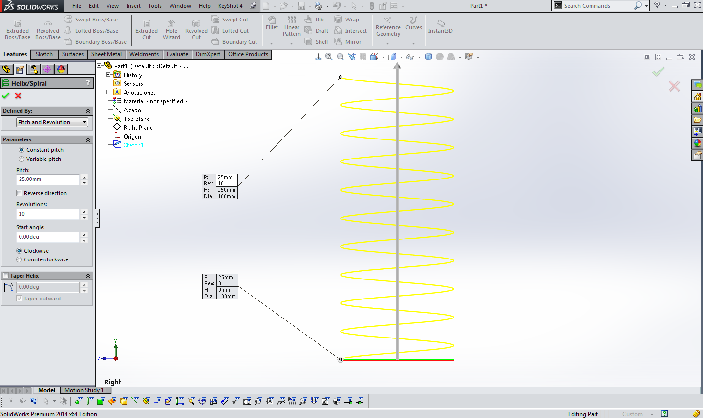 How to model spring in solidworks? Opcion1: Helix/Spiral and Swept Boss ...