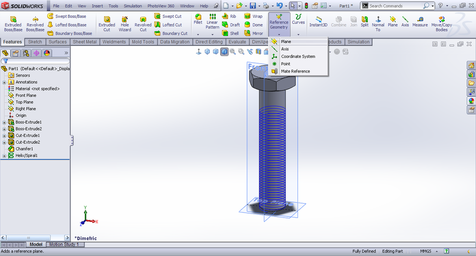 How to model Bolt with terminating thread in SolidWorks? - GrabCAD