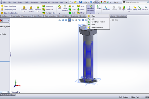 How to model Bolt with terminating thread in SolidWorks? - GrabCAD