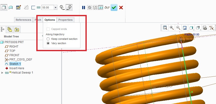 Varying the thickness during helical sweep | GrabCAD Questions