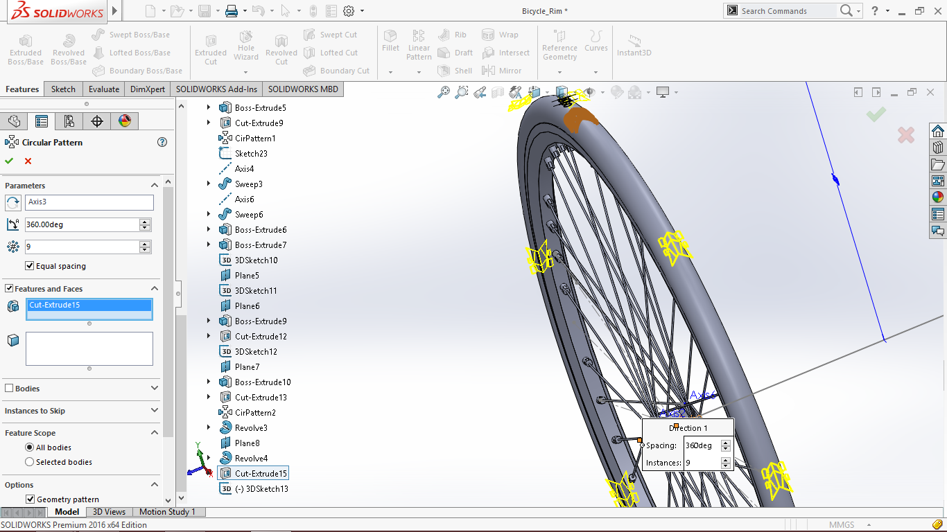 How to apply circular pattern to cut-extrude feature in Solidworks ...