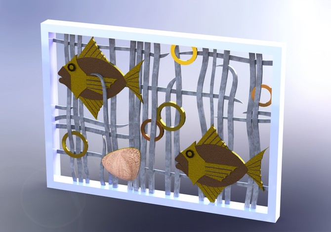 art deco panel with fish - STEP / IGES, SOLIDWORKS - 3D CAD model - GrabCAD