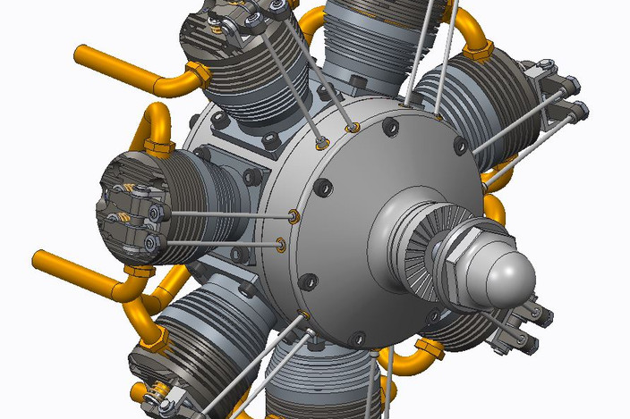 7-cylinder radial engine, 70ccm glow - STEP / IGES - 3D CAD model - GrabCAD