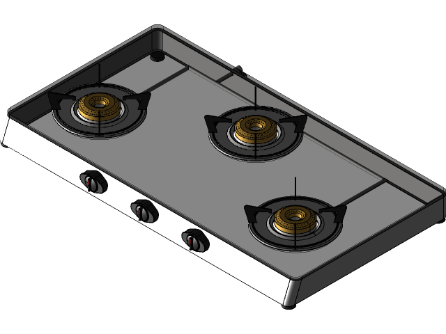 Kitchen Burners 2d Dwg 3 Burner Gas Stove | 3D CAD Model Library