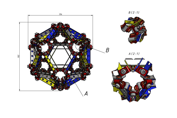 Assembly meccano icosahedron by himself!