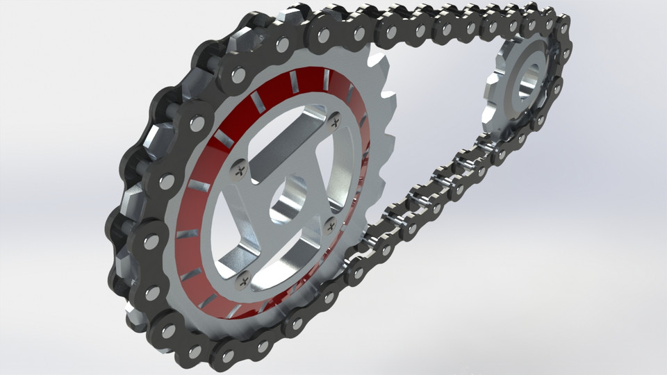 Chain with sprockets | 3D CAD Model Library | GrabCAD