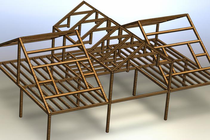 Timber frame of wooding house - SOLIDWORKS - 3D CAD model - GrabCAD