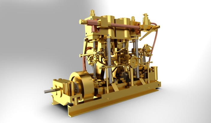 Model of Two Cylinder Steam Engine - PTC Creo Elements - 3D CAD model ...