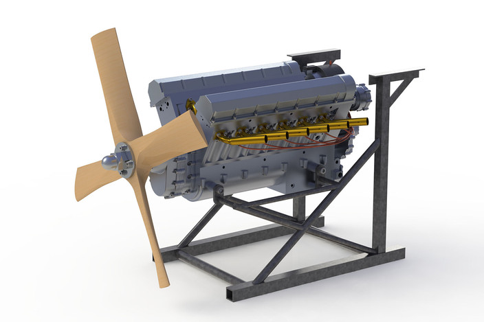 Olsryd V12 Merlin Engine on test stand - STEP / IGES, SOLIDWORKS - 3D ...