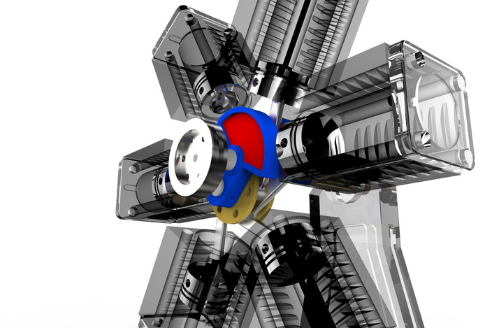 Pneumatic 6 Cylinder Radial Engine - Autodesk Inventor, STEP / IGES ...