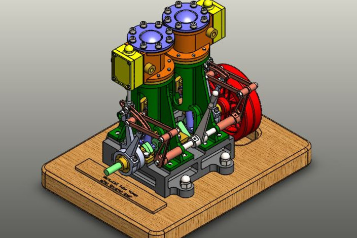 VERTICAL TWIN STEAM ENGINE WITH REVERSE GEAR - SOLIDWORKS - 3D CAD ...