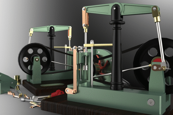 Steam Engine with Horizontal Beam and Centrifugal Pump - STEP / IGES ...