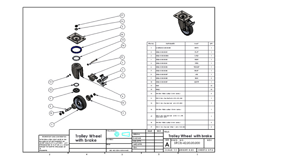 Trolley Wheel with brake SRCb-42 | 3D CAD Model Library | GrabCAD