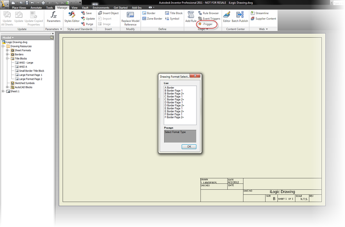 Ilogic Drawing Sheet Selector Autodesk Inventor 3d Cad Model Grabcad